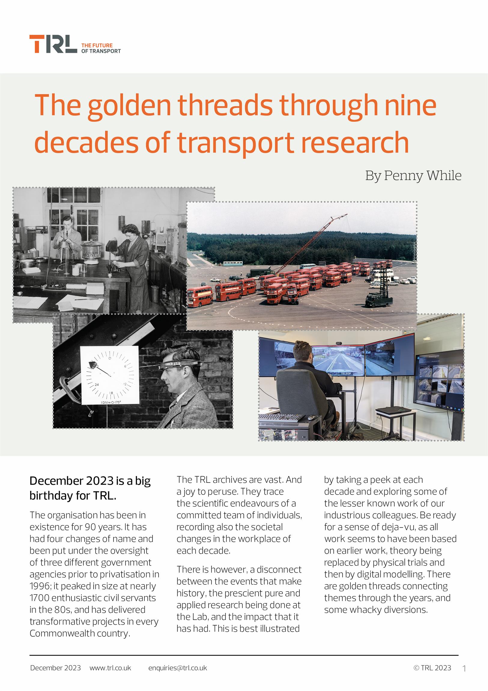 TRL | TRL celebrates 90 years of transport research